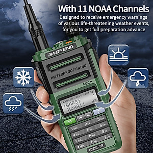 GMRS Radio Handheld 5W Radio Baofeng GMRS-9R Rechargeable Two Way Radio for Adults,Waterproof IP67,NOAA Scanning&Receiving with Extra Tactical Antenna,2800mAh Battery,Speaker Mic
