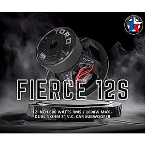 TORO TECH – FIERCE 12S, 12 Inch 1000 Watts RMS – 2000 Watts MAX – Dual 4 Ohm 2.5 Inch Voice Coil, 12” Car Audio Subwoofer for Cars, Trucks, Jeeps, Boats, Off Road with Hard Hitting Bass (Sold As Each)