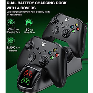 Controller Charger for Xbox Series X/Xbox One Controller, Charging Station with Dual Controller Battery Pack, 4 Battery Cover, 1 Rechargeable Charging Cable, Remote Stand Charger Station for Xbox