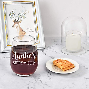 Auntie's Sippy Cup Wine Glass, Aunt Stemless Wine Glass 15Oz for Women Aunts, Auntie Gift from Niece, Nephew