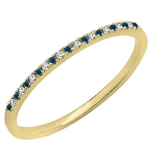 Dazzlingrock Collection 0.08 Carat (ctw) Alternate Round Blue & White Diamond Dainty Stackable Wedding Band for Her in 10K Yellow Gold Size 7