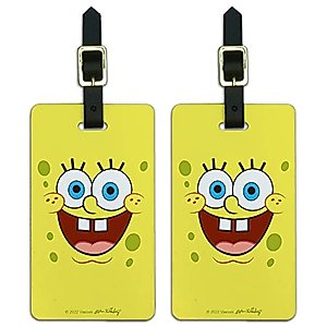 Spongebob Goofy Smile Face Luggage ID Tags Suitcase Carry-On Cards - Set of 2