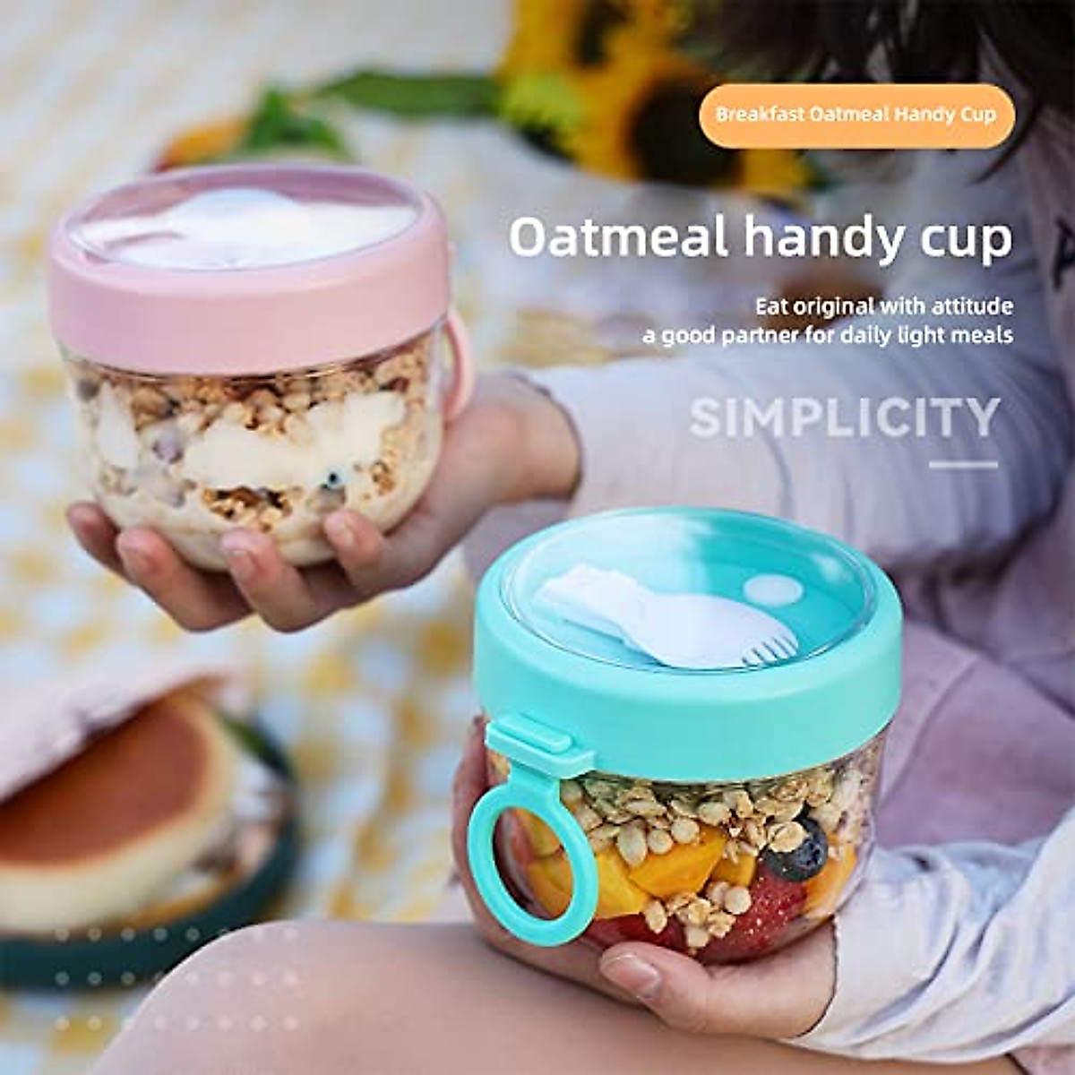 MANMAOHE 3 Pack 20 Oz Overnight Oats Containers with Lids and Spoons Plastic Yogurt Cups Dessert Cups Reusable Snack Containers Food Storage Containers for Cereal On The Go Container