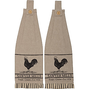 VHC Brands Sawyer Mill Charcoal Kitchen Hand Towel Set Vintage Rooster Cotton Muslin Tea Towels