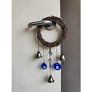 Witch Bells for Door Knob Protection,Witchy Wicca Decor Clear Negative Energies with Blue Evil Eyes for Home Garden Courtyard Decor Protection