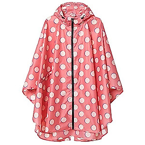 Unisex Rain Poncho Raincoat Hooded for Adults Women with Pockets(Pink Polka Dot)