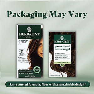 Herbatint Permanent Haircolor Gel, 4D Golden Chestnut, Alcohol Free, Vegan, 100% Grey Coverage - 4.56 oz