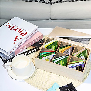 Wooden Tea Bag Organizer，Tea Organizer for Tea Bags，6 Compartments Tea Box Organizer，Tea Bag Holder Organizer,Tea Storage Box for Office Kitchen Cabinet
