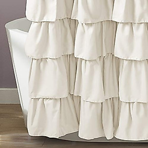 Lush Decor, Ivory Ruffle Shower Curtain | Floral Textured Shabby Chic Farmhouse Style Design, 72 x 72