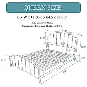 HOOMIC Queen Size Upholstered Platform Bed with Curved Velvet Wingback Headboard and Footboard,Solid Wood, No Box Spring Needed, Easy Assembly, Pink