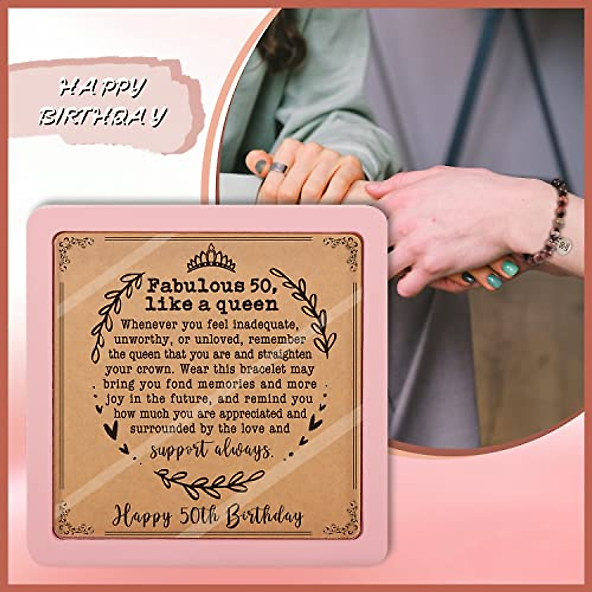 Sensi Blue 50th Birthday Gifts for Women, Happy 50th Birthday Gifts For Mom Auntie Grandma Wife Friend Sister, Fabulous 50 Like a Queen, Natural Stone Crown Bracelets