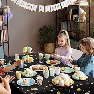 4 Pieces One Happy Dude Birthday Party Tablecloths Smile Face Tablecloth Party Decoration 54 x 108 Inch Rectangle Plastic Tablecloth Decoration Holiday Party Supplies