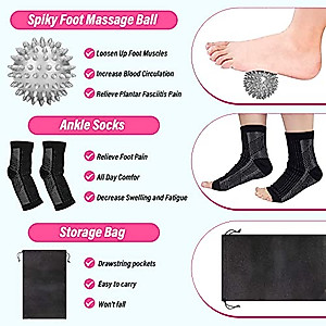 Longzhuo Plantar Fasciitis Night Splint, Plantar Fasciitis Relief, Adjustable Straps Foot Drop Brace Achilles Tendonitis Relief with Massage Ball+Plantar Fasciitis Socks for Women & Men (Black)