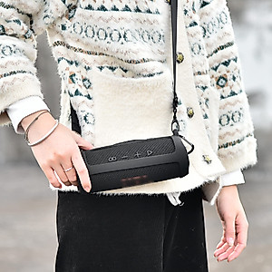 Silicone Case for JBL FLIP 6 Waterproof Portable Bluetooth Speaker, Gel Soft Skin Rubber Cover, Travel Carrying Storage Bag Pouch with Shoulder Strap and Carabiner - Black