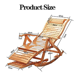 Wooden Rocking Chair Armchair for Heavy Duty Adults,Indoor Bamboo Chair Leisure Relax Chair Rocker with Cushions,Foldable Reclining Lounger Chair with Foot Massage Board (Color : with pad-1)