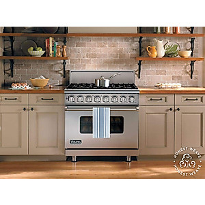 HONEST WEAVE GOTS Certified Organic Cotton Kitchen Hand and Dish Towel Sets - Oversized 20x30 inches, Fully Hemmed, in Designer Colors, 6-Pack, Dusty Blue Stripe