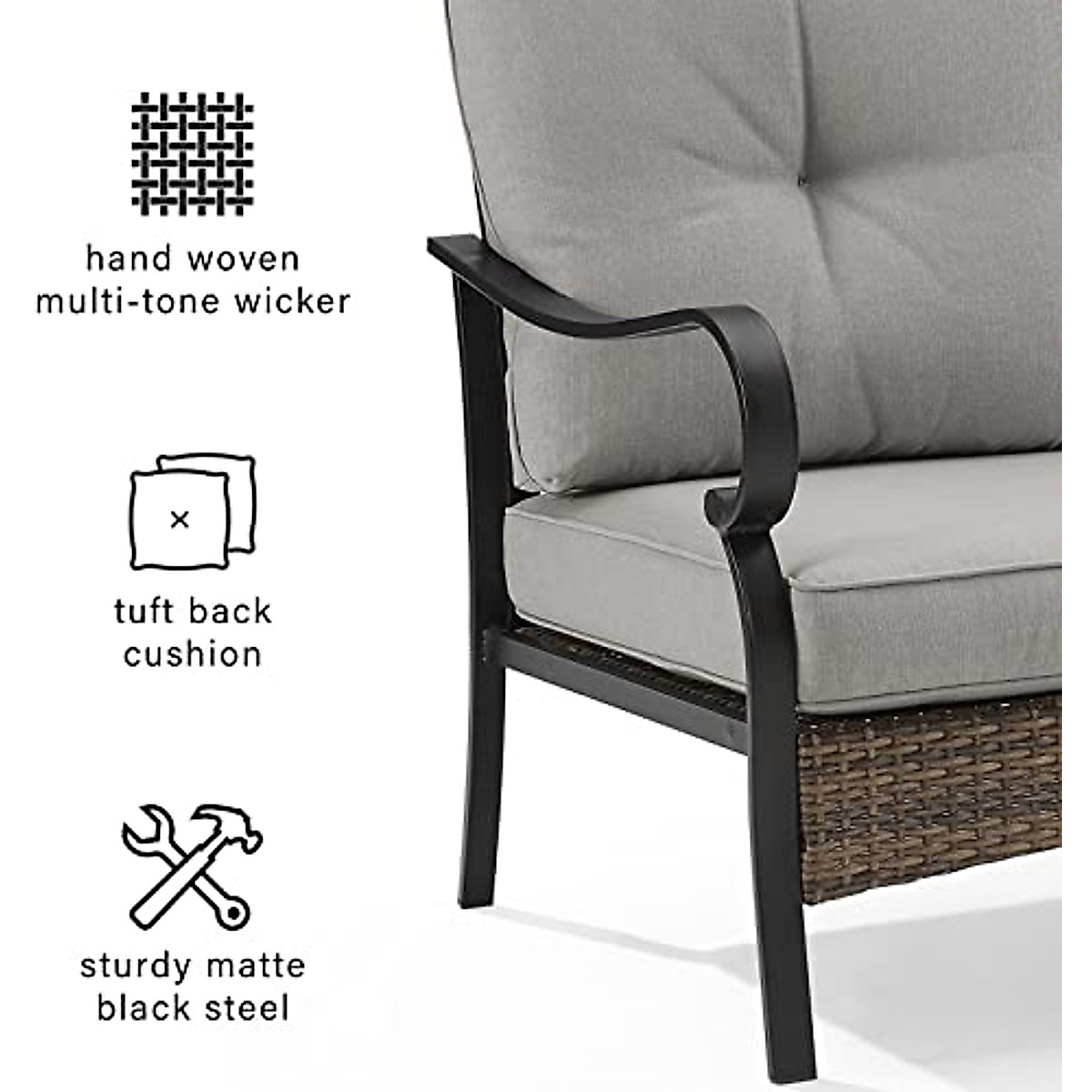Crosley Furniture KO70350MB-TE Dahlia Outdoor Metal and Wicker 2-Piece Sofa Set (Sofa, Coffee Table), Matte Black with Taupe Cushions