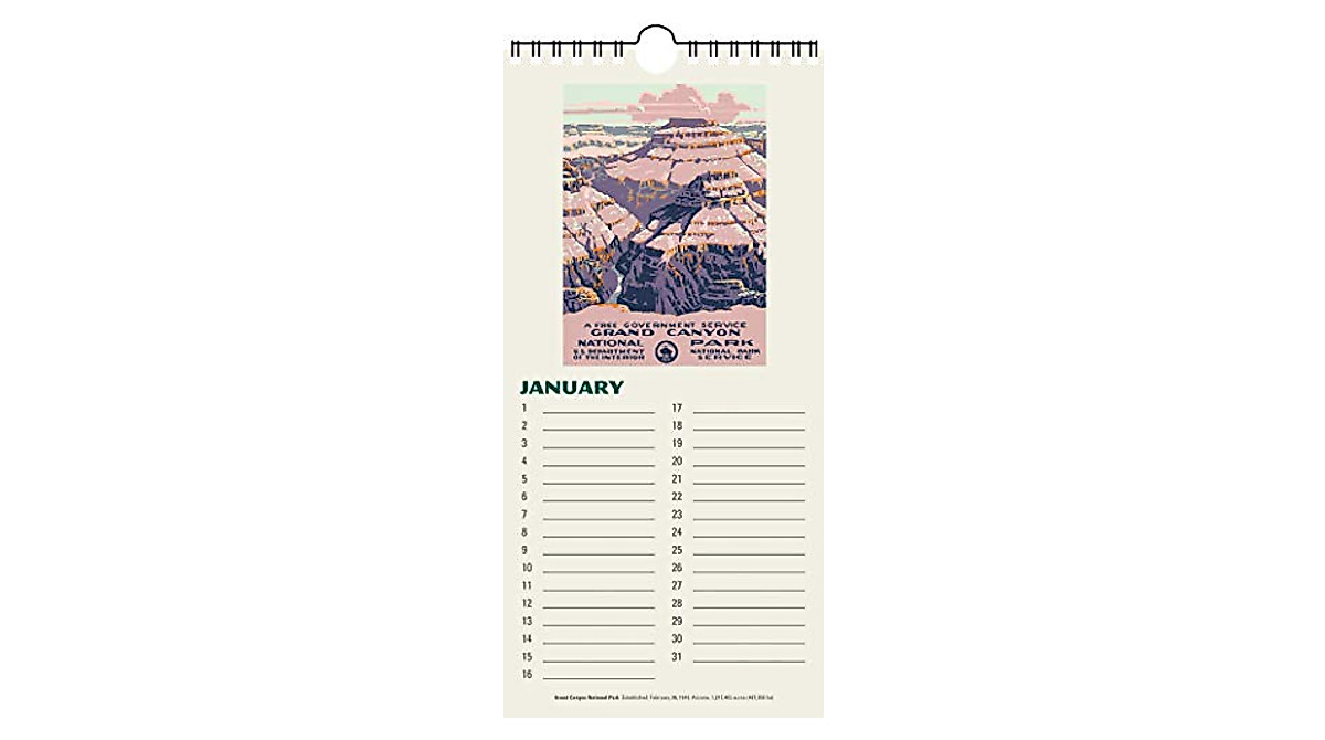 National Parks Perpetual Calendar with WPA Poster Art - Vintage Wall Decor