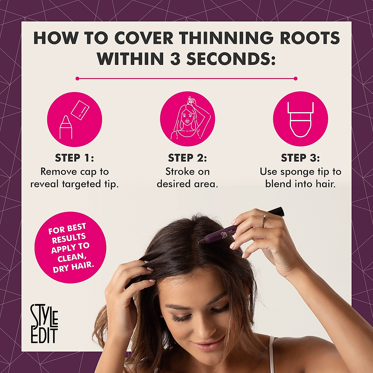 Style Edit Root Touch Up Stick - Instant Concealer for Grays and Roots (Dark Brown)