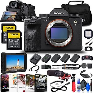 Sony a1 Mirrorless Camera (ILCE-1/B) + 4K Monitor + Rode VideoMic + 2 x 64GB Card + Bag + 3 x NP-FZ100 Compatible Battery + LED Light + Corel Photo Software + Flex Tripod + Hand Strap + More (Renewed)