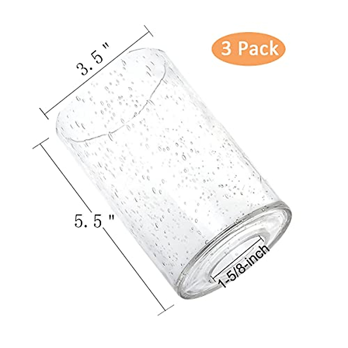 Voguad Seeded Glass Lamp Shade 3 Pack, Clear Cylinder Glass Shade for Light Fixture Replacement Globe for Pendant Light Wall Sconce Chandelier, 1 5/8 inch Fitter