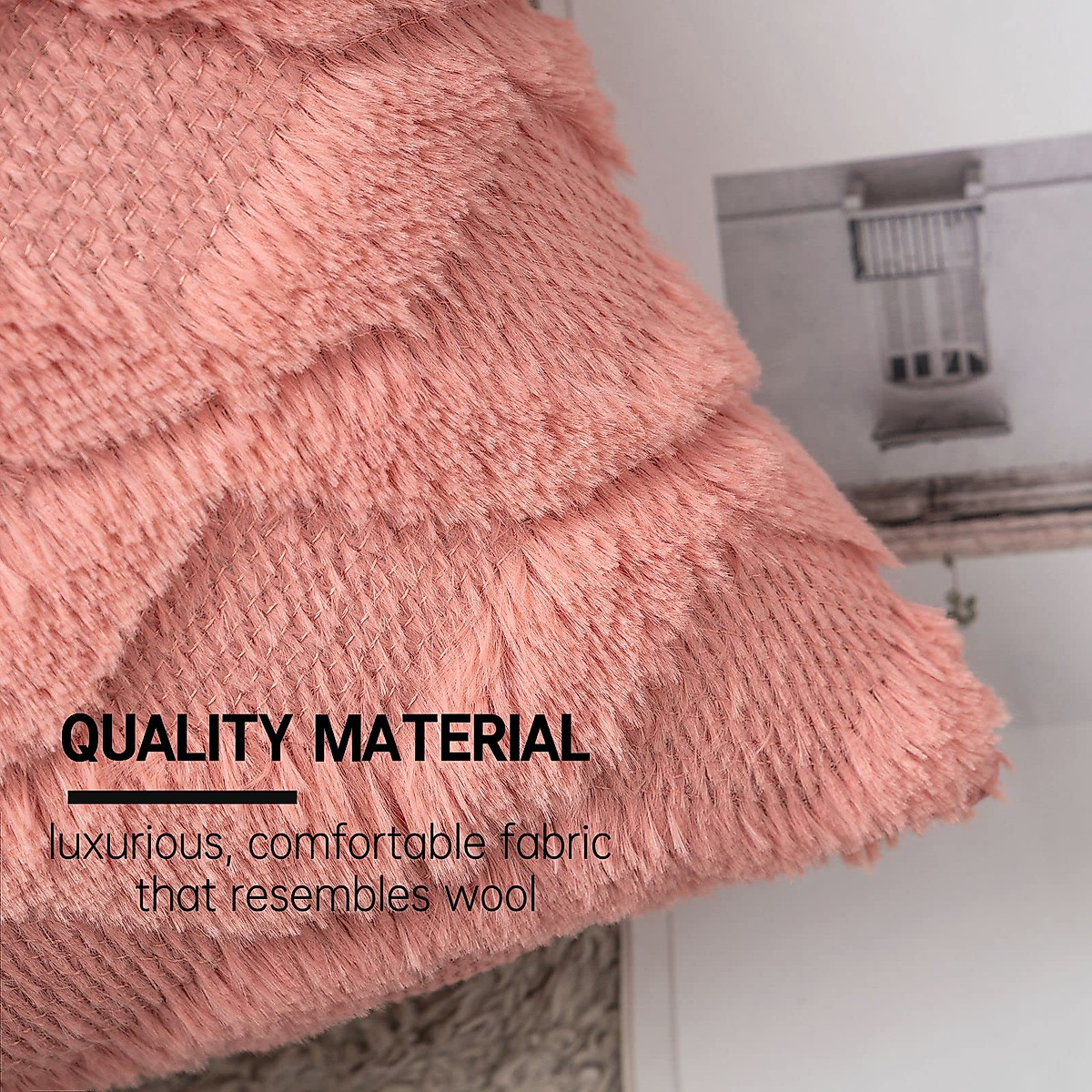 MIULEE Coral Red Throw Pillow Covers 20x20 Set of 2 Spring Decorative Farmhouse Couch Throw Pillows Boho Shells Cute Soft Plush Wool Winter Pillowcases for Bedroom Living Room Sofa