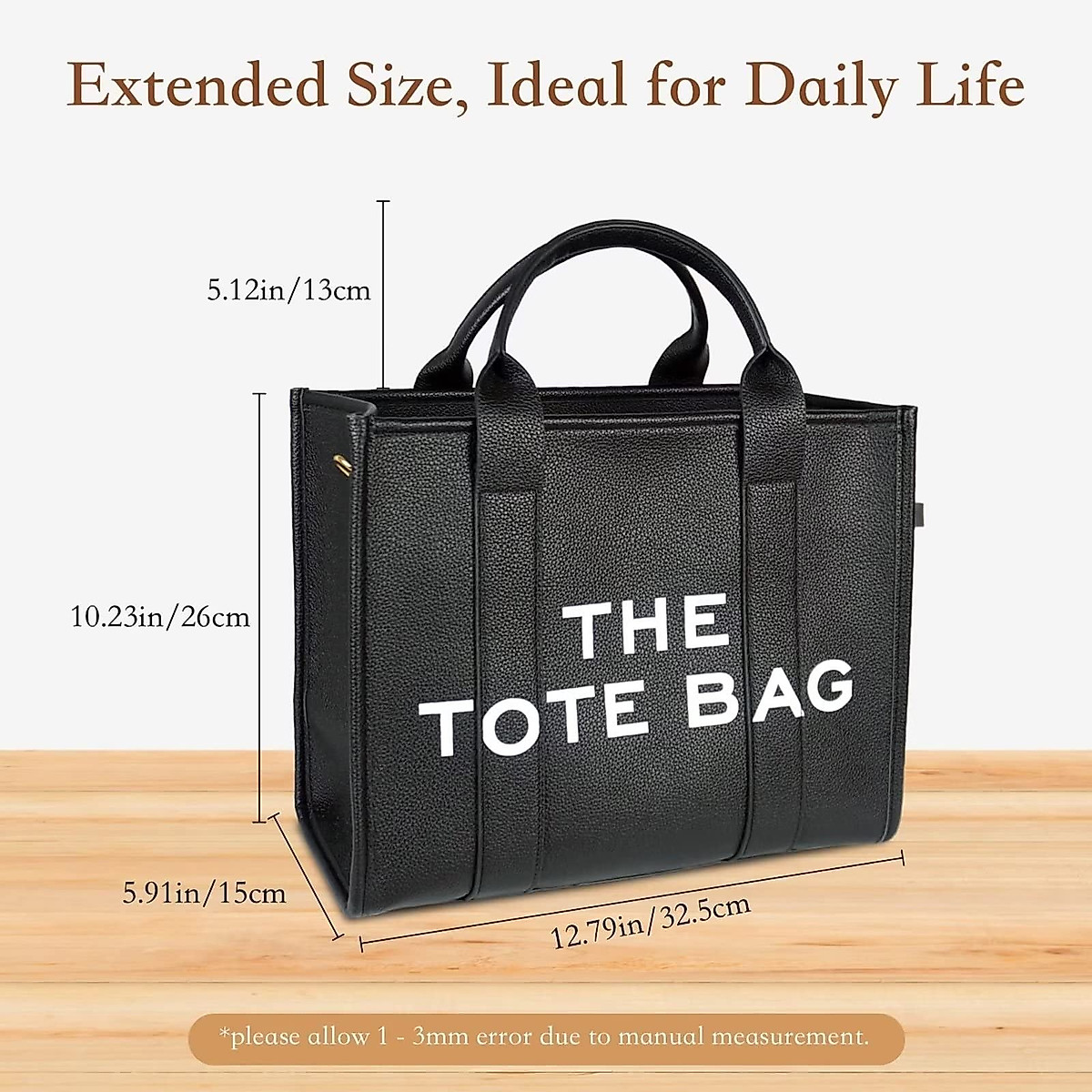 The Tote Bags for Women Large Travel Tote Bag Purse with Zipper PU Leather Tote Bag Top-Handle Shoulder Crossbody Bags Black