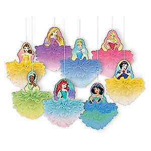 Amscan Disney Princesses Hanging Fluffy Decorations - Assorted Design, 8 Pcs
