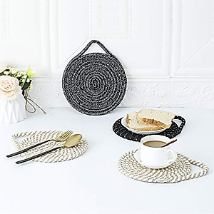 Cotton Thread Pot Trivet, Braided Cup Coaster for Kitchen, Multi-use for Hot Pan, Dish and Bowl, with Stylish Hanging Loop Set of 3 Diameter 7 Inches