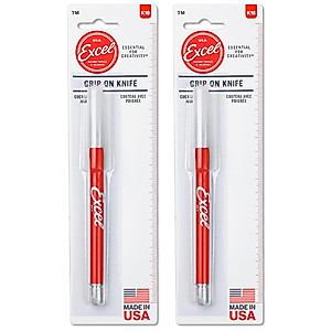 Excel Blades Soft Grip Craft Knife Set, Soft Grip Fine Point Angled Blades for Precision Cutting & Trimming, Multi-Purpose Hobby, Scrapbooking, Crafting Tools, Red, 2-Pack With 10 Replacement Blades