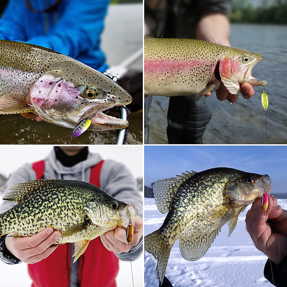 Goture Fishing Spoons Lures,Metal Spoon Trout Lures,Mini Fishing Jigs, Long Distance Casting Fishing Lures for Trout Bass Crappie Pike Saltwater Freshwater, Jigging Spoons with Fishing Tackle Box