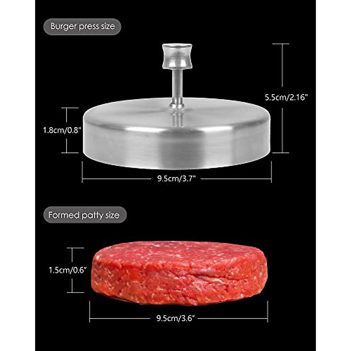 Burger Press - Hamburger Patty Maker, 3.6"/9.5cm Stainless Steel Pie Press Mold.