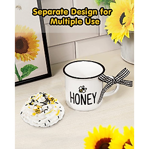 Nefelibata Farmhouse Bumble Bee Tiered Tray Decoration Honey Mini Coffee Mugs with Faux Bee Whipped Cream Toppers Spring Summer Coffee Bar Table Decor Cute Bee Day Party Photo Prop