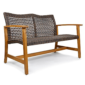 IDZO Harmonie 800lbs Capacity Outdoor Loveseat Furniture, FSC Certified Acacia Patio Sofa with Upgraded 2000 Hours UV Resistant Wicker, Teak Finish Porch Couch