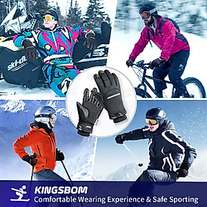 KINGSBOM -40℉ Winter Waterproof Thermal Gloves - 3M Thinsulate Windproof Touch Screen Warm Gloves - for Driving,Cycling,Riding,Running,Outdoor Sports - for Women and Men - Black - (Small)
