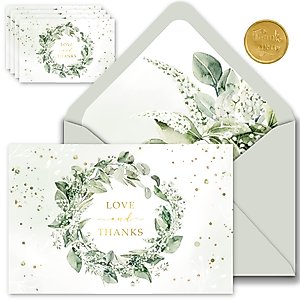 Gooji 4x6 Greenery Thank You Cards with Envelopes (Bulk 20-Pack) Bridal Shower Thank You Cards with Envelopes | Birthday Party, Baby Shower, Weddings, Greeting, Blank Notes, Small Business