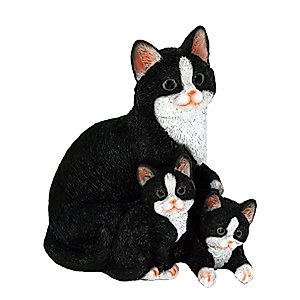 Gojoamoy Mama Cat and Kitten Statue Figurine, Black Precious Tabby Cat Garden Statues for Indoor Outdoor Decor, Patio Lawn Realistic Cat Sculptures Cute Flower Bed Ornament
