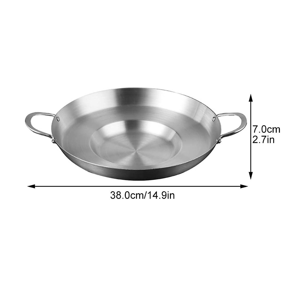 DOITOOL Flat Frying Pan Stainless Steel Comal Frying Bowl Comal Convex Cookware Stir Fry Pan Outdoors Heavy Duty Acero （ 38cm ） Mexican Discada Pan