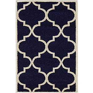 Unique Loom Trellis Collection Modern Morroccan Inspired with Lattice Design Area Rug, 2' 2" x 3' 1" Rectangle, Navy Blue/Beige