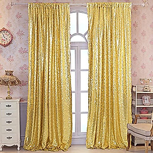 Trlyc Sequin Curtains Backdrops Glitter Gold Backdrop 2 Panels 2FTx8FT