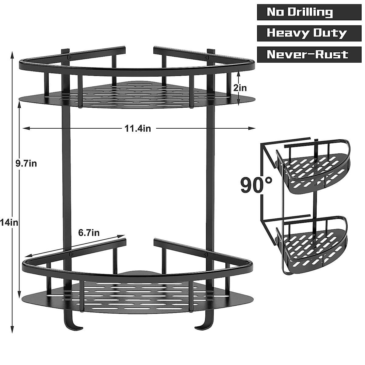 Soft digits Shower Caddy Corner, 2 Tiers Shower Organizer No Drilling Shower Shelf with Hooks Rustproof Wall Mounted Shower Organizer for Inside Shower Bathroom Storage Shampoo Holder