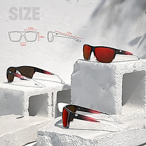 TOREGE Polarized Sports Sunglasses for Men Women Fishing Boating Beach Mountaineering Golf TR77(C11-Transparent Black Red Gradient&White&Black Red Lens