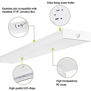 hykolity 4 Pack 4FT LED Wraparound Light 40W 4 Foot LED Shop Lights for Garage, [2-lamp 32W Fluorescent Equiv.] 4400lm 4000K LED Wrap Light, Flushmount Office Ceiling Light Fixture ETL Listed