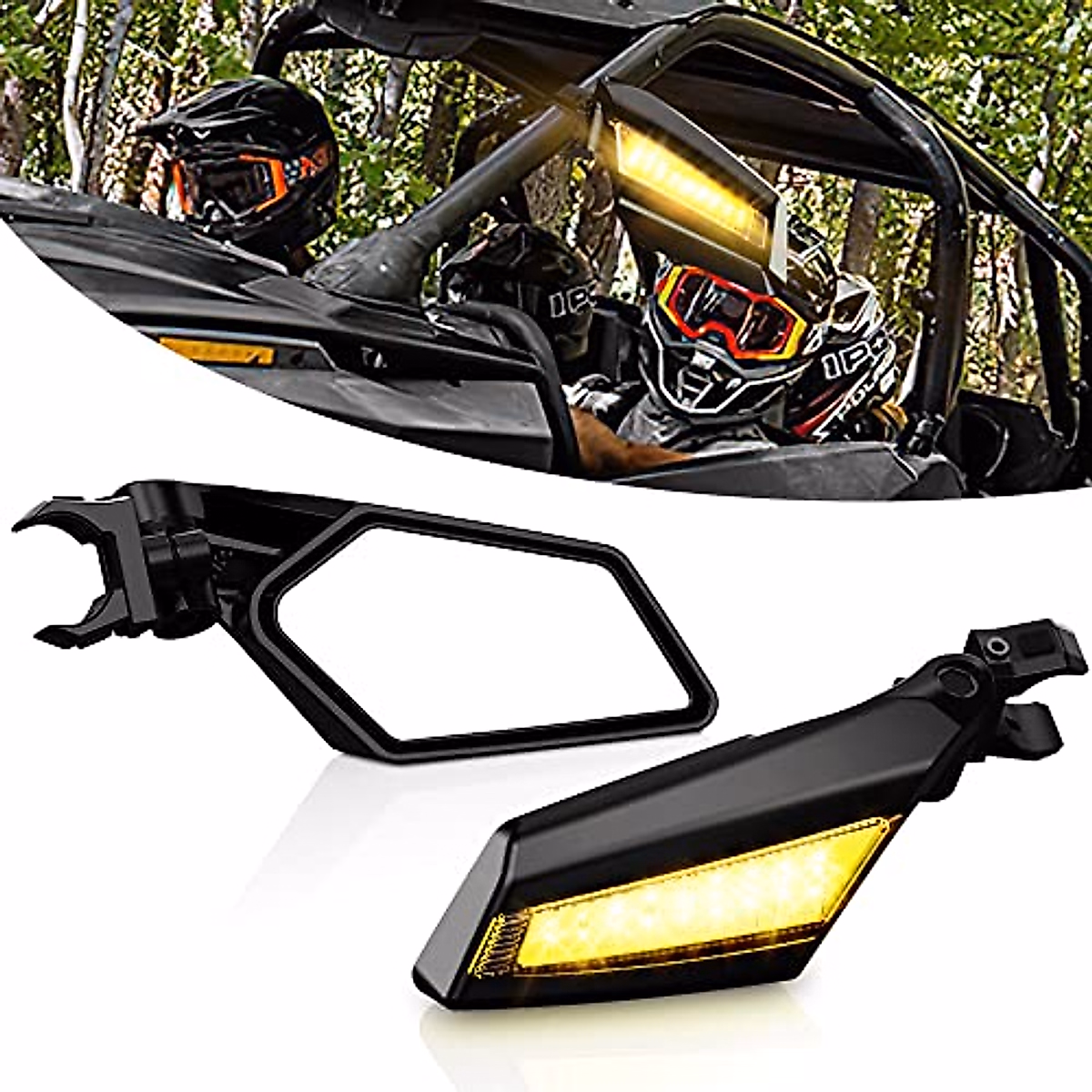 Esploratori UTV Side Mirrors for 1.5"-2" Roll Bar, RZR Side Mirrors with LED Turn Signal Lights Adjustable Mirror for Polaris RZR 1000 Can Am Maverick X3 Kawasaki Arctic Cat Wildcat Pioneer