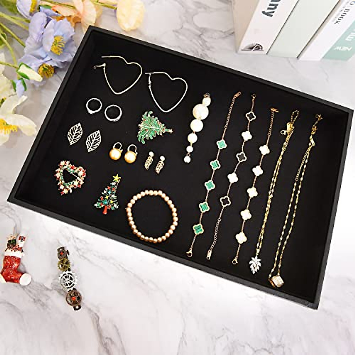 JETEHO Black Velvet Stackable Jewelry Tray Showcase Display Stackable Necklace Bracelet Ring Showcase Display Empty Plate