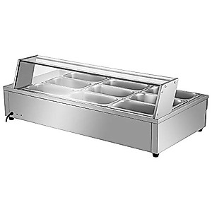 VEVOR 110V Bain Marie Food Warmer 9 Pan x 1/3 GN, Food Grade Stainelss Steel Commercial Food Steam Table 6-Inch Deep, 1500W Electric Countertop Food Warmer 63 Quart with Tempered Glass Shield