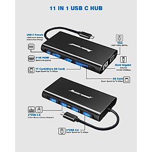 Hiearcool 8IN1 USB C Hub and 11IN1 Docking Station, Type C Hub Ethernet USB C Docking Station