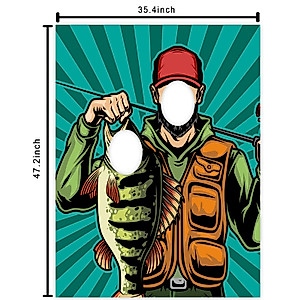 Fisherman Banner Backdrop Background Pretend Play Party Game Photo Booth Props Gone Fishing Fisher Fish Theme Decor for Kid Boy Girl 1st Birthday Baby Shower Favors Supplies Decorations, Multi