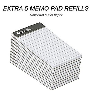 Samsill Mini Pocket Notepad Holder and Memo Pad 5 Pack Bundle, Durable Cover, Includes Five 2 7/16 x 4 1/4" Sized Writing Pads with 40 Lined Sheets, Refillable, Black