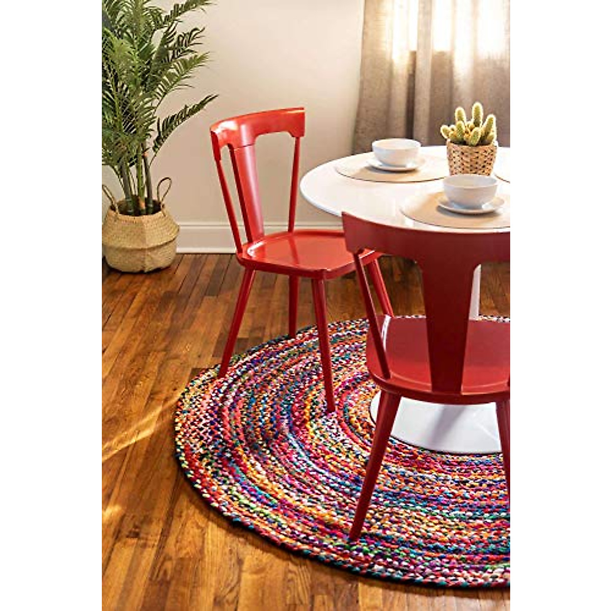 Unique Loom Braided Chindi Collection Area Rug - Layer (3' 3" Round, Multi/ Blue)